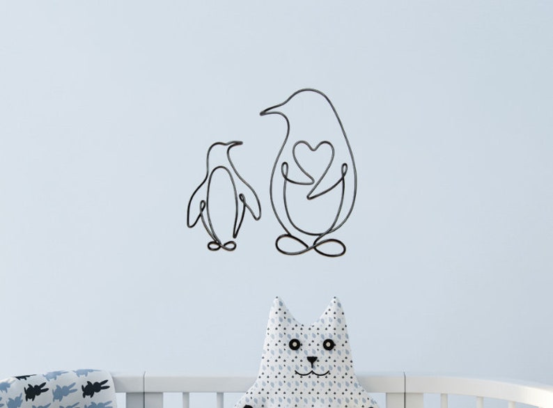 Penguin Gift Wire Wall Art Decor Sign Christmas Ornament, Mom and Baby ...