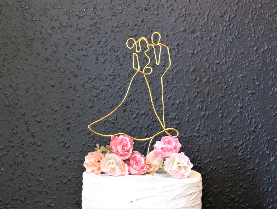 Couple Figure Wedding Cake Topper Wire, Silhouette Wire Couple Bride ...