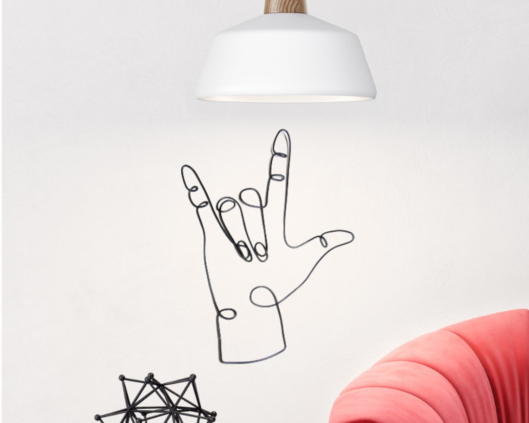 Wire Hand Sign ASL I Love You Metal Wall Art Home Decor, American Sign ...
