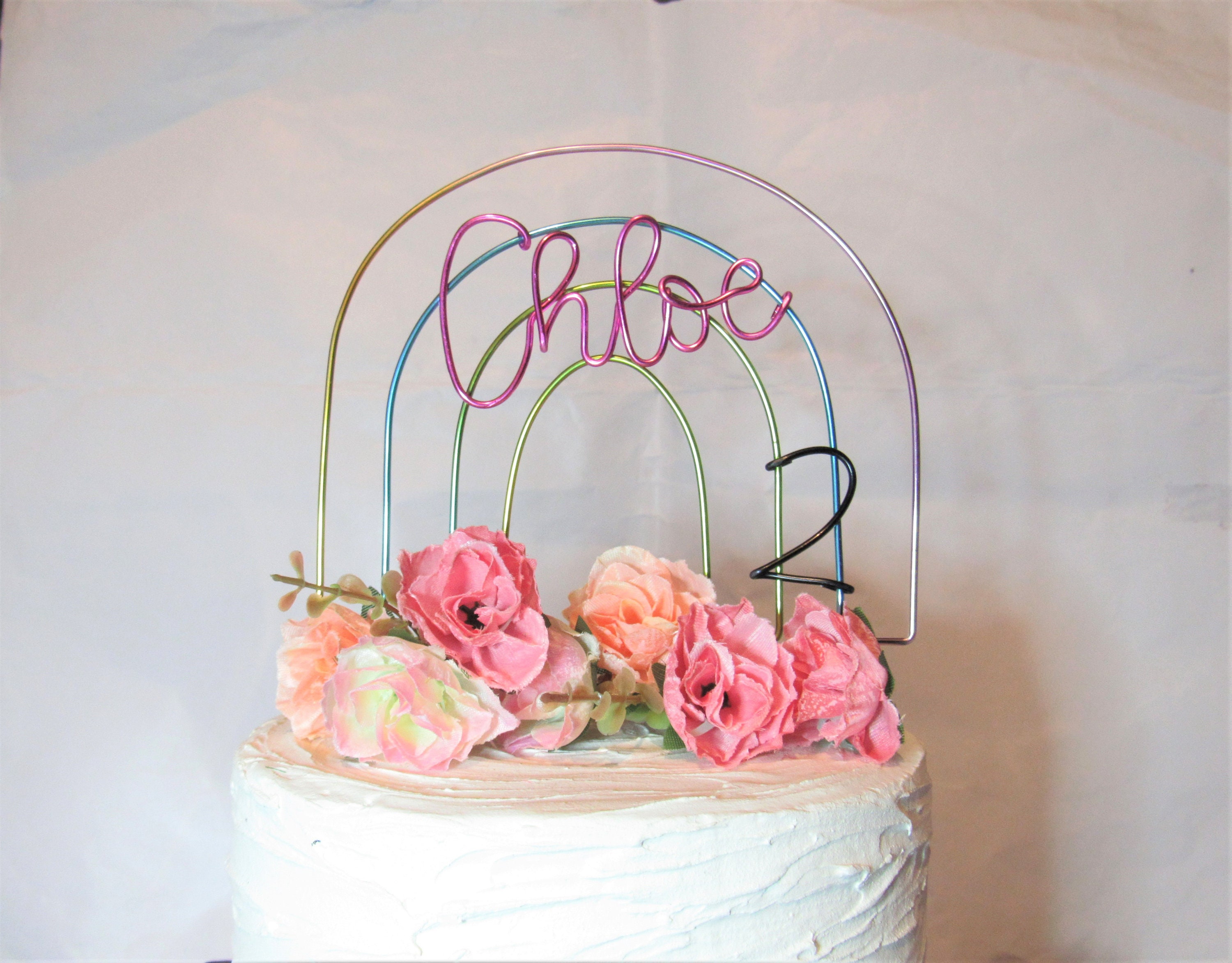 Custom Name Rainbow Cake Topper Wire Rainbow Birthday Number | Etsy