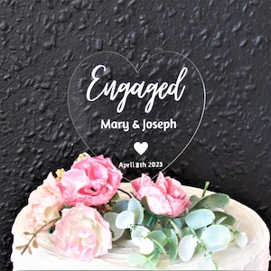 Heart Acrylic Cake Topper Engaged Cake Topper Personalised, Engagement ...