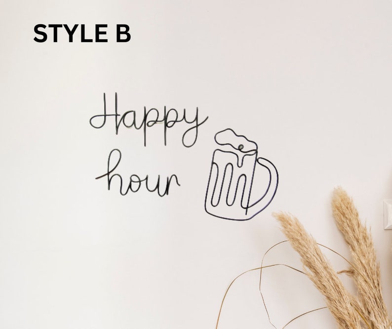 Happy Hour Sign Wire Words Wall Art Bar Sign Decor Cocktail Glass Wall ...