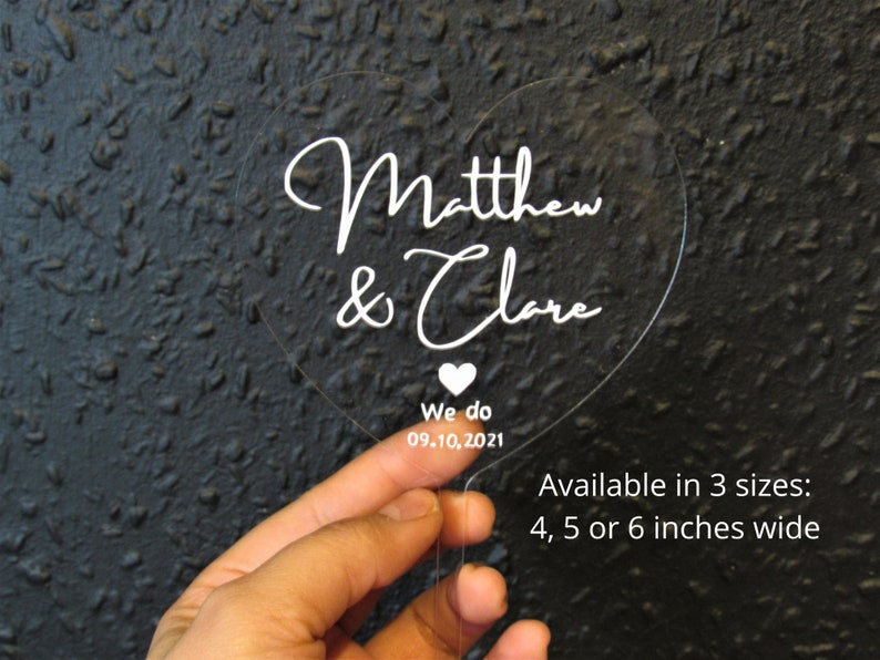 Heart Acrylic Cake Topper Engaged Cake Topper Personalised - Etsy