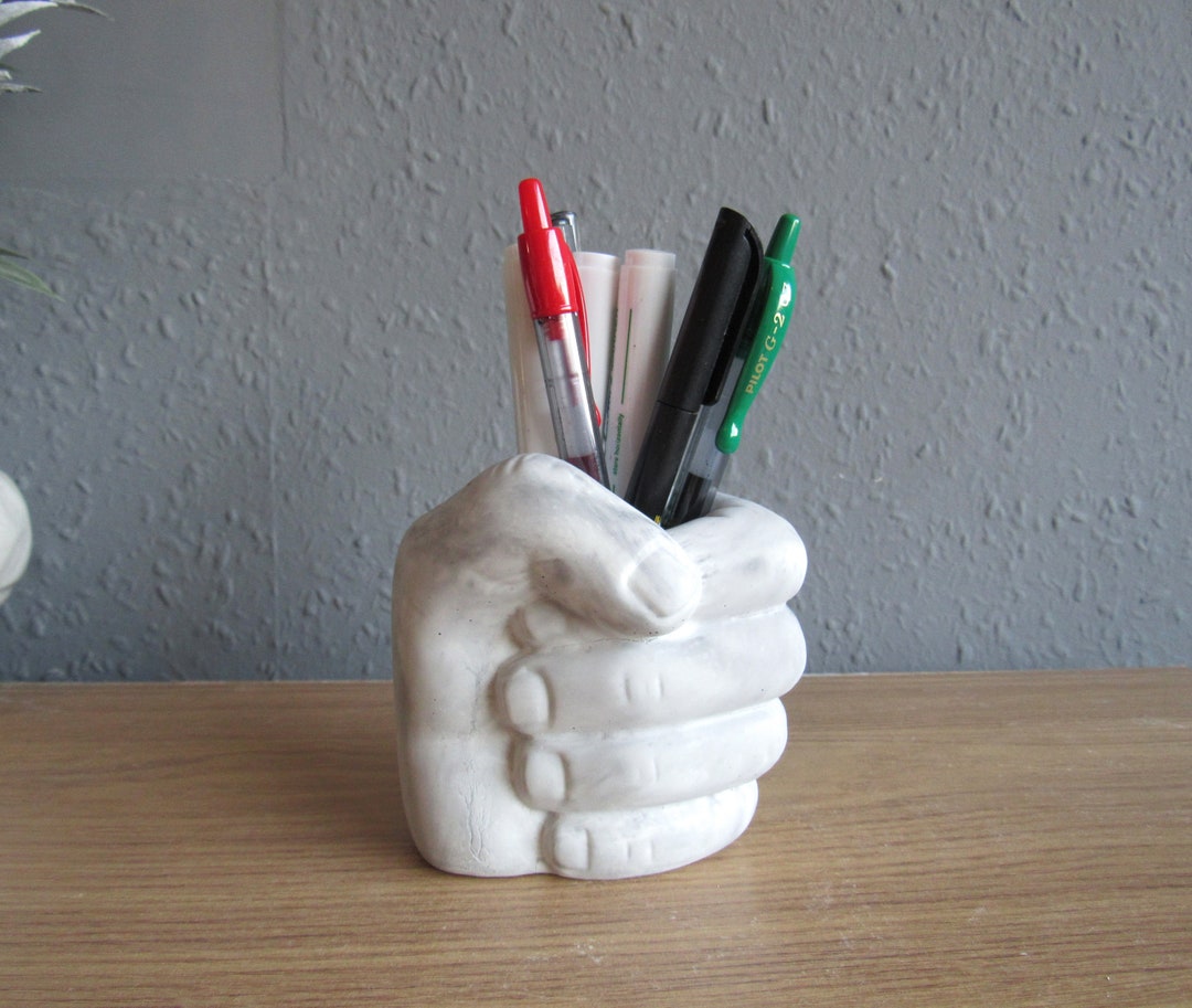 Concrete Hand Fist Pen Holder Pencil Utensil Toothbrush Holder Concrete ...
