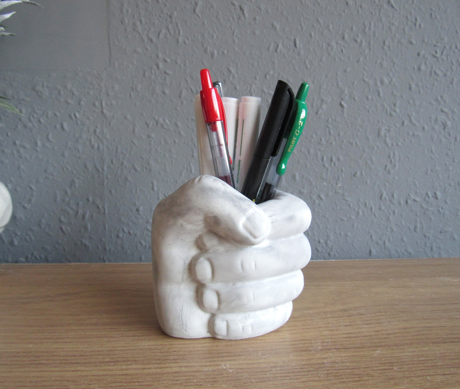 Concrete Hand Fist Pen Holder Pencil Utensil Toothbrush Holder Concrete ...