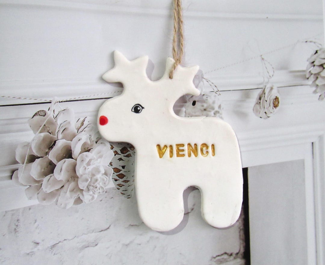 Personalised Reindeer Clay Ornament Decor Christmas Bauble Tree ...
