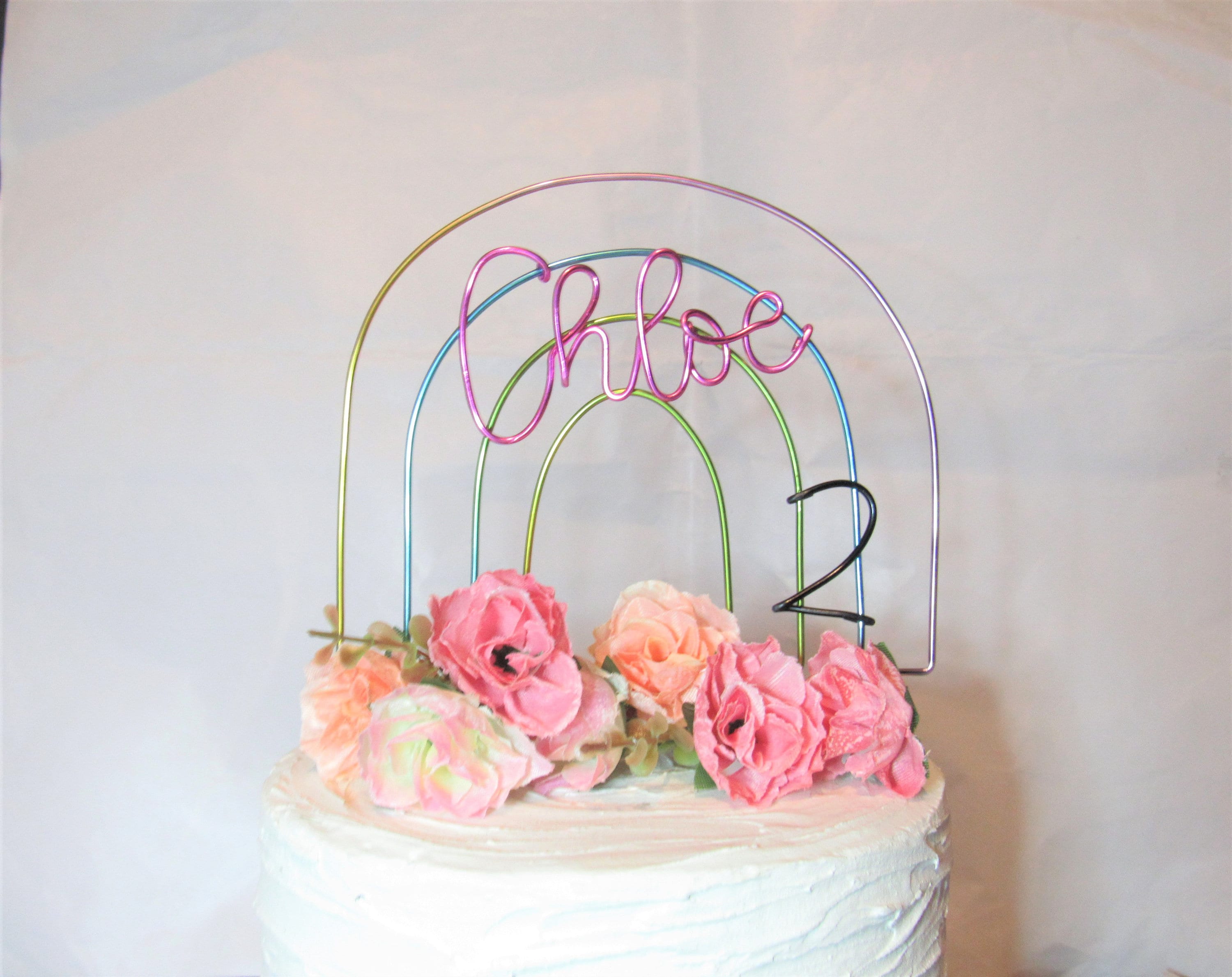 Custom Name Rainbow Cake Topper Wire Rainbow Birthday Number | Etsy