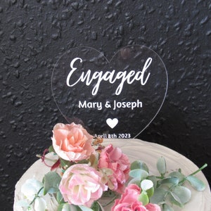 Heart Acrylic Cake Topper Engaged Cake Topper Personalised, Engagement ...