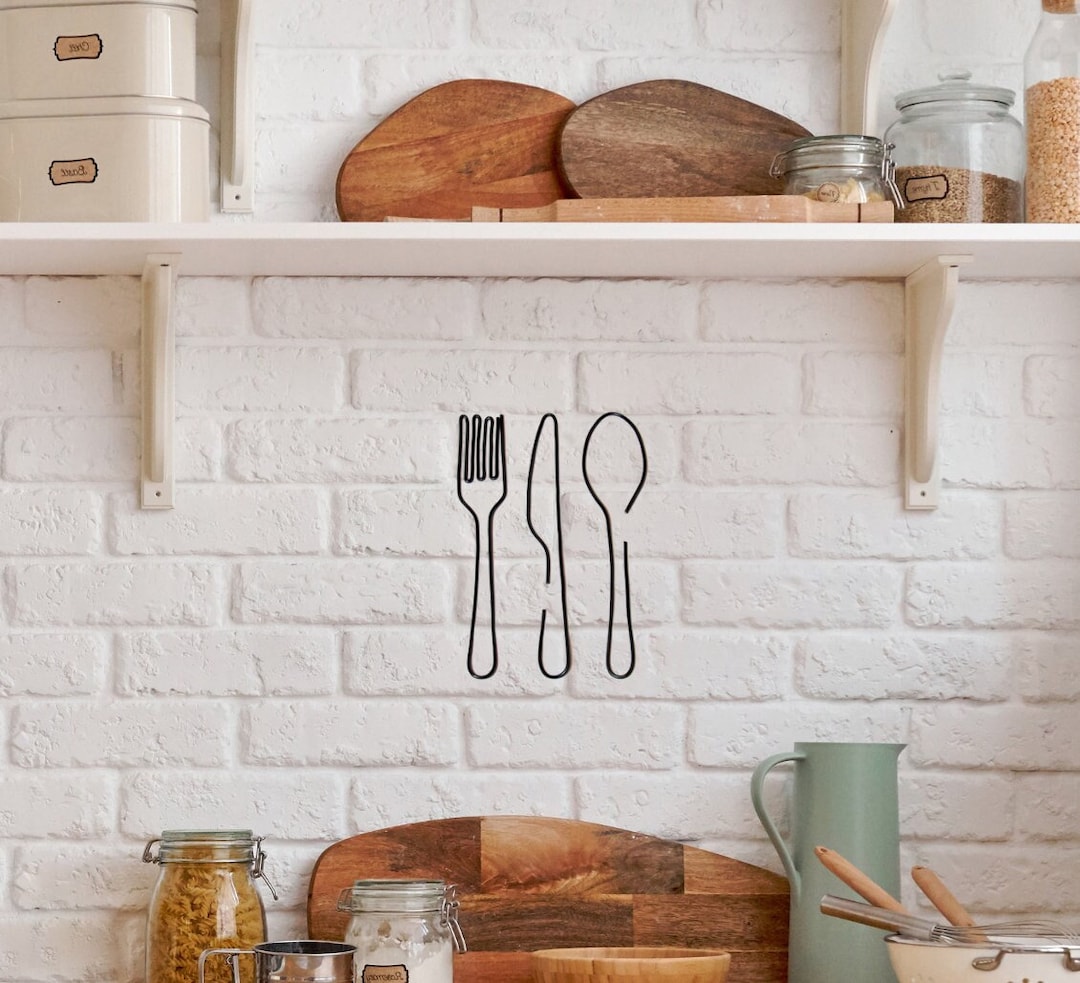 Fork Knife Spoon Wall Art Kitchen Wall Decor, Wire Spoon and Fork Sign ...