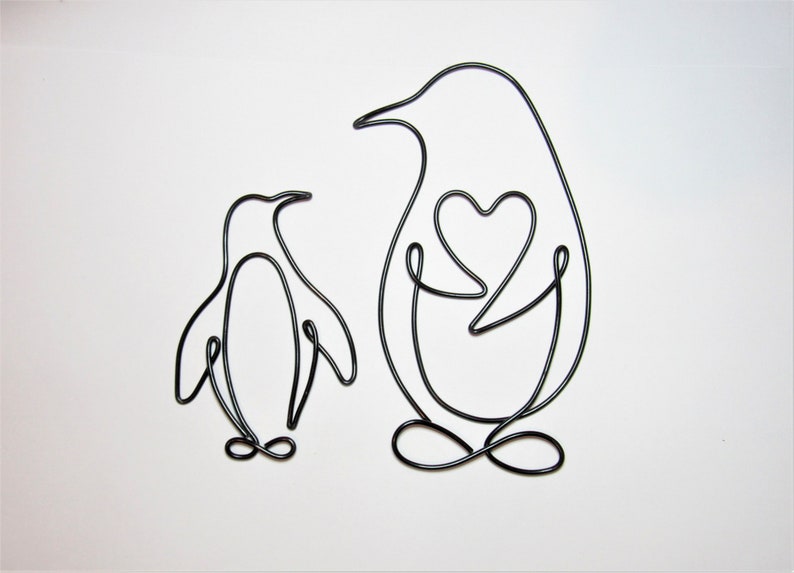 Penguin Gift Wire Wall Art Decor Sign Christmas Ornament, Mom and Baby ...