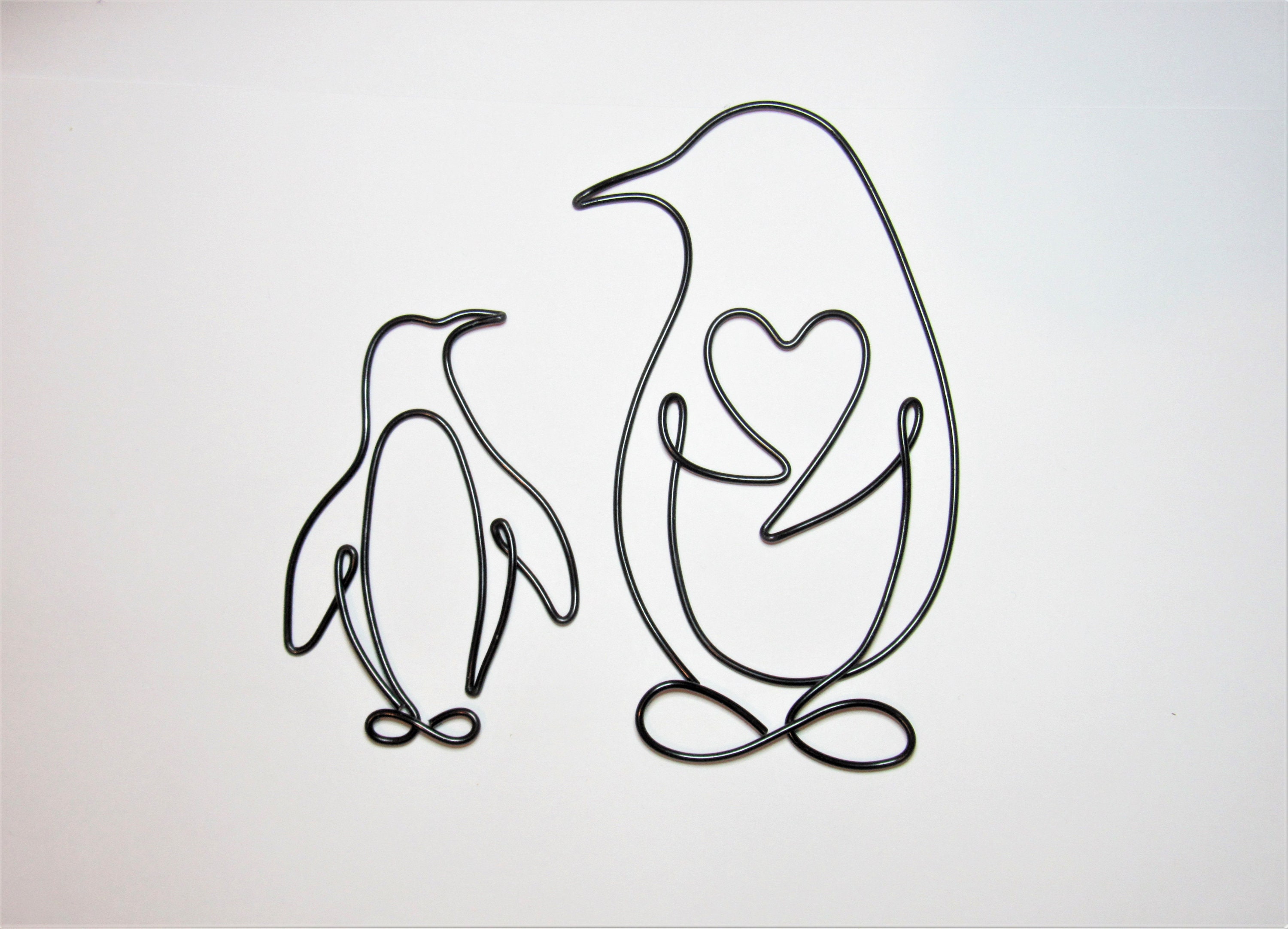 Penguin Gift Wire Wall Art Decor Sign Christmas Ornament, Mom and Baby ...