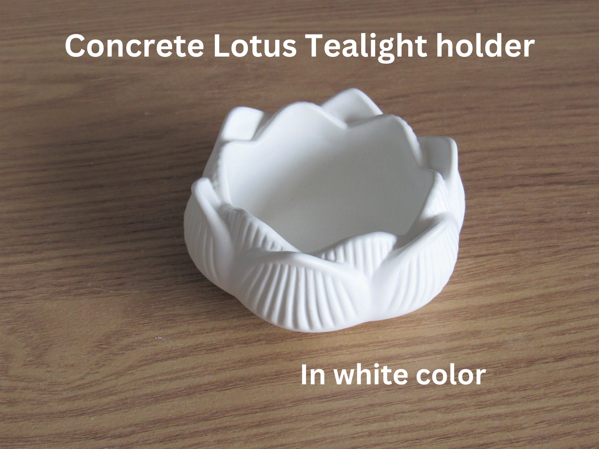Decorative Concrete Lotus Tealight Candle Holder With Round Tray White ...