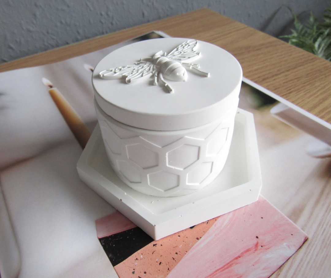 Concrete Honeycomb Bee Container Pot With Lid Bee Gift Storage ...