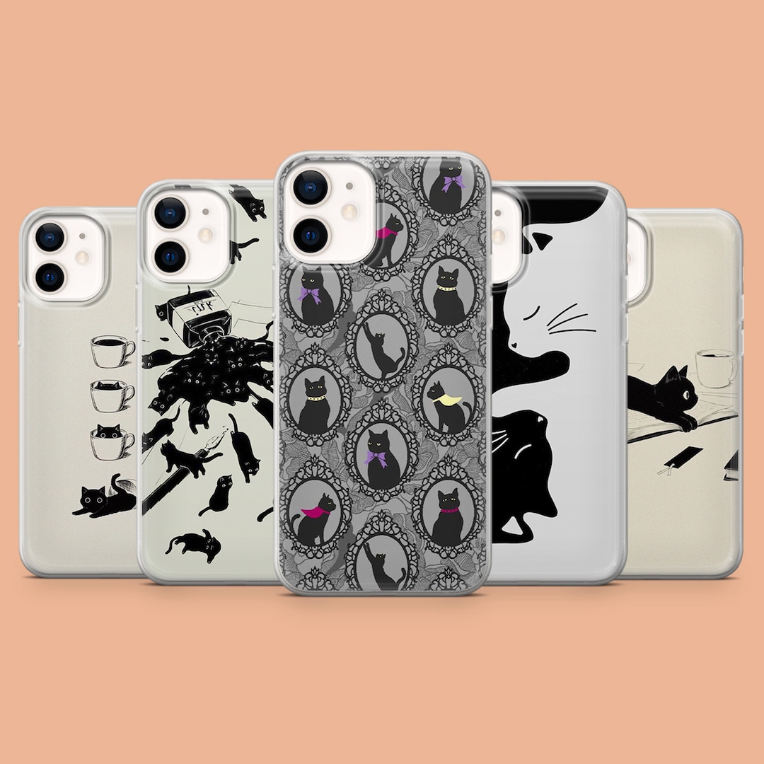 Black Cat Phone Case Cute Kitty iPhone Cover for iPhone 16, 15, 14 ...