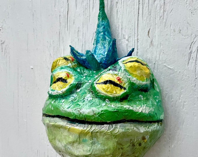 Paper Mache 4 Eyes Mutant Frog With Flower Hat Sculpted Wall Art - Etsy