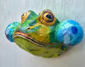 Paper Mache 4 Eyes Mutant Frog With Flower Hat Sculpted Wall Art - Etsy