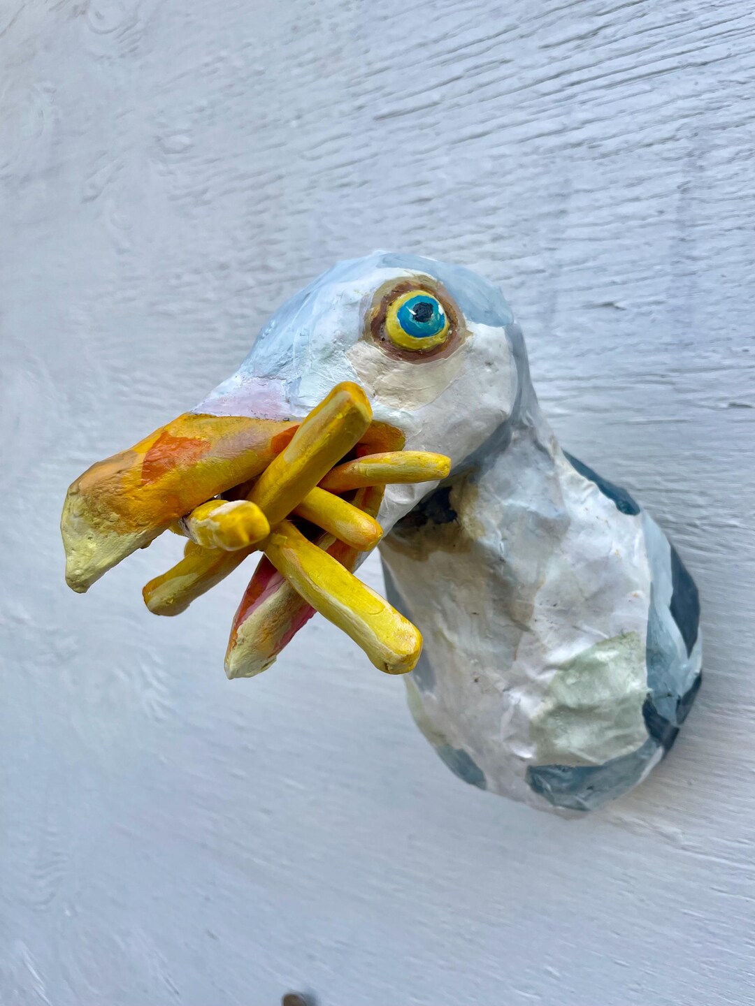Folk Art Seagull With Fries Wall Sculpture: Paper Mache Decor - Etsy