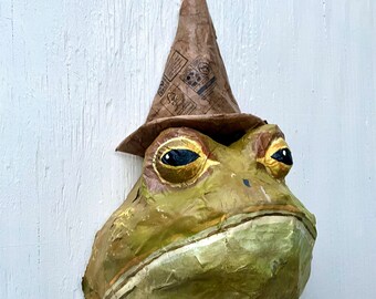 Paper Mache 4 Eyes Mutant Frog With Flower Hat Sculpted Wall Art - Etsy