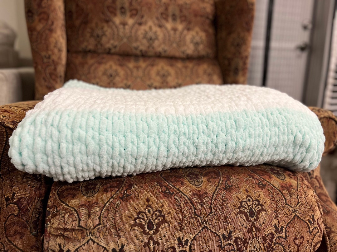 Mint/white Striped Handmade Knit Blanket - Etsy