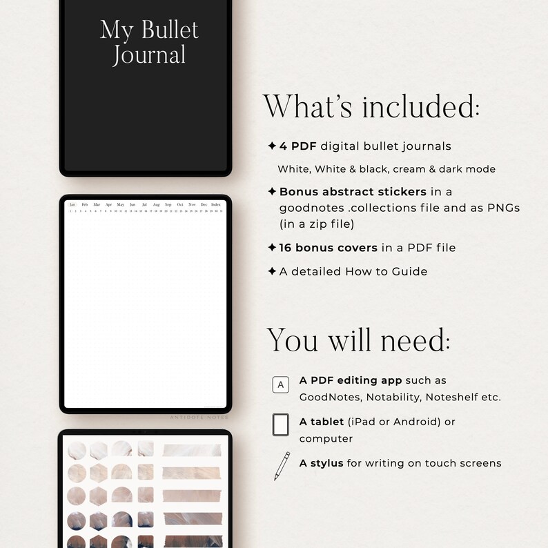 Digital Bullet Journal Daily Dot Grid Bonus Stickers and - Etsy