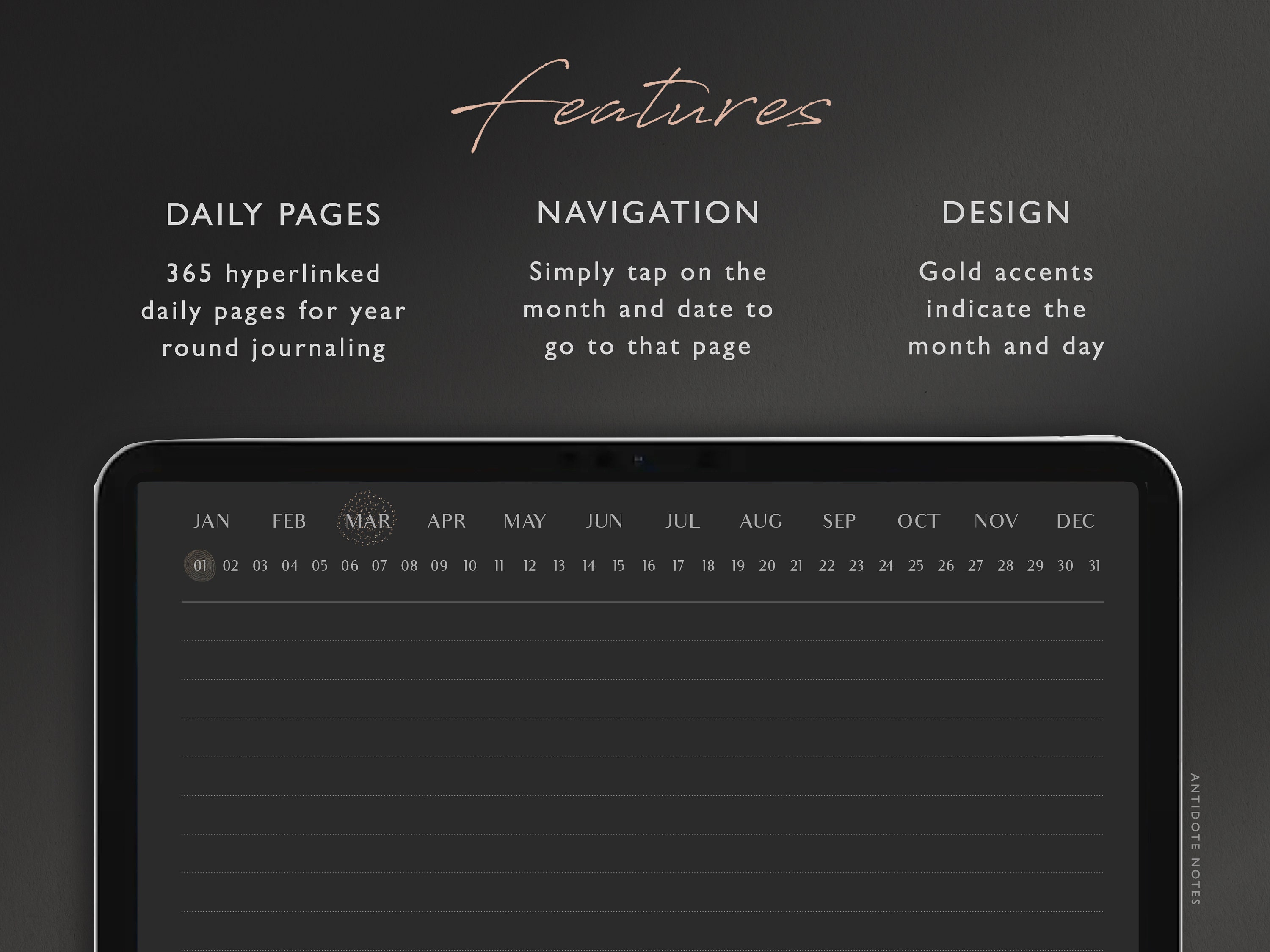 Digital Daily Journal 365 Dark mode pages blackout journal | Etsy