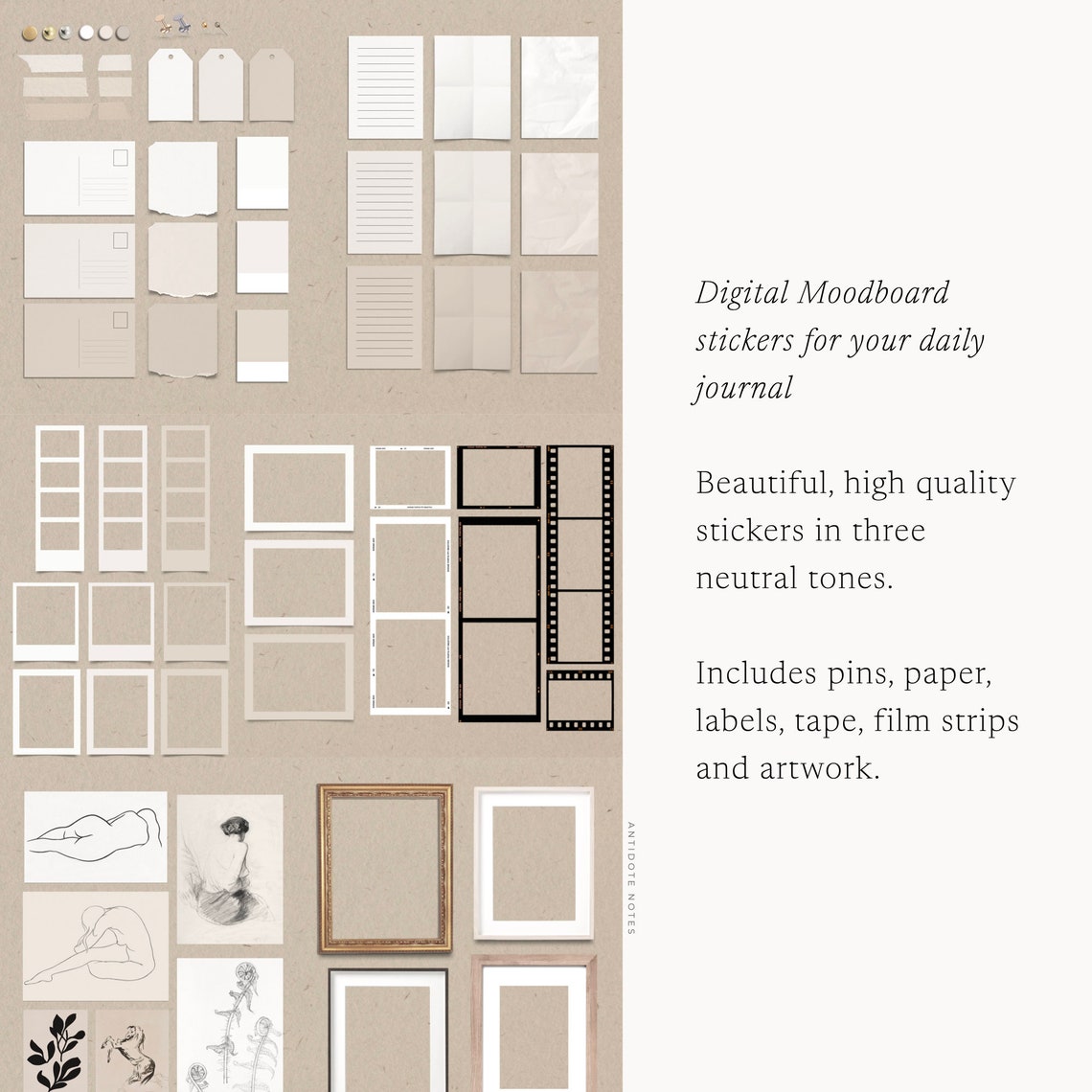 Digital Stickers Moodboard Journal Digital PNG Stickers for - Etsy