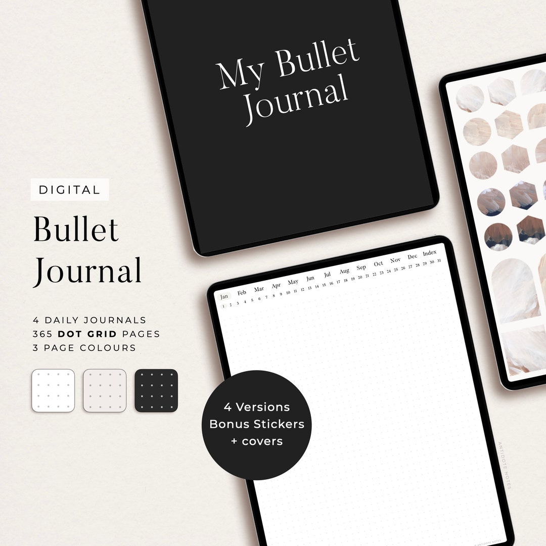 Digital Bullet Journal - Daily Dot Grid, Bonus Stickers and Page ...