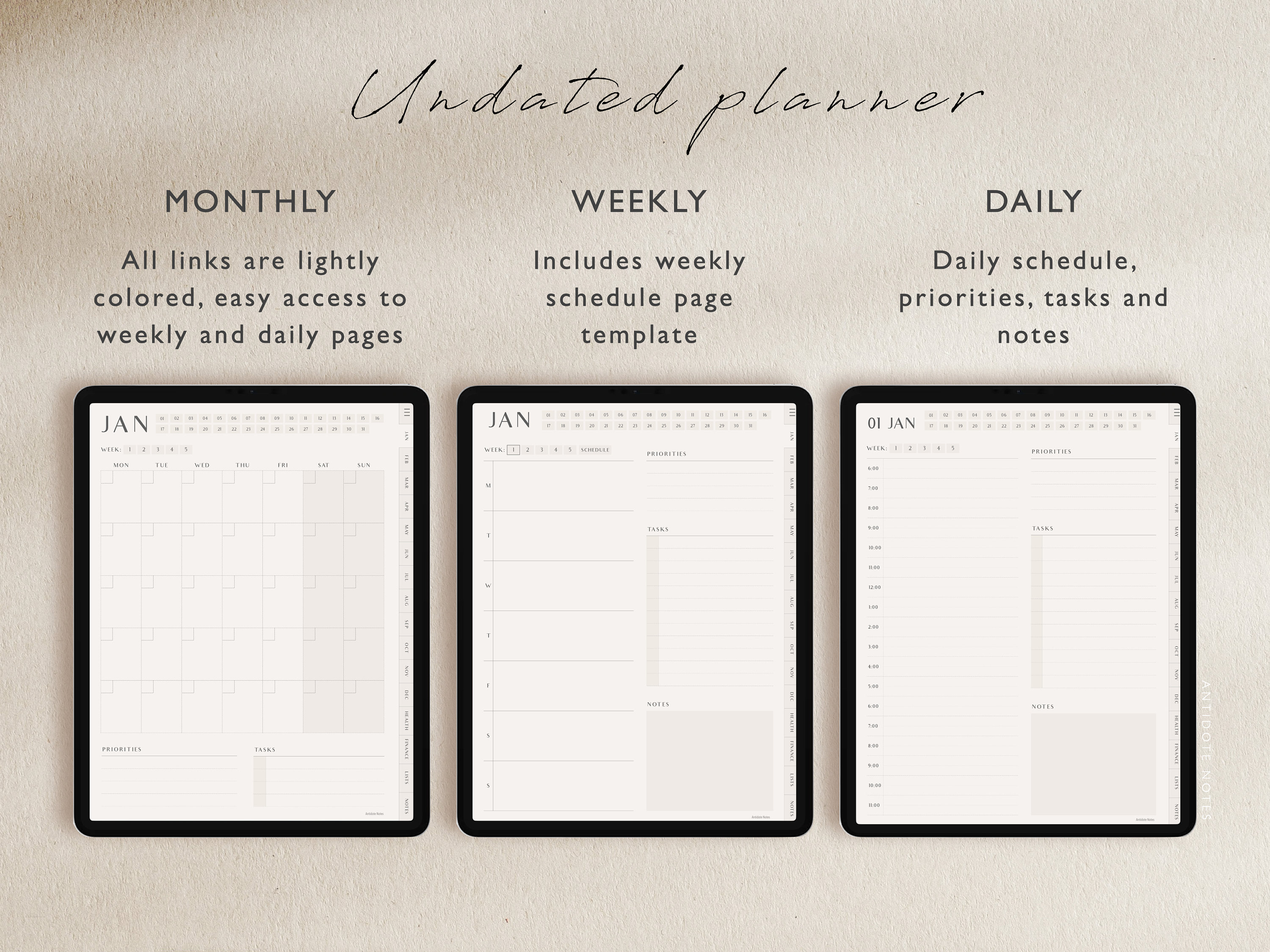 Digital Planner Bundle - Undated Planner, Daily Journal, Luxe Notebook ...