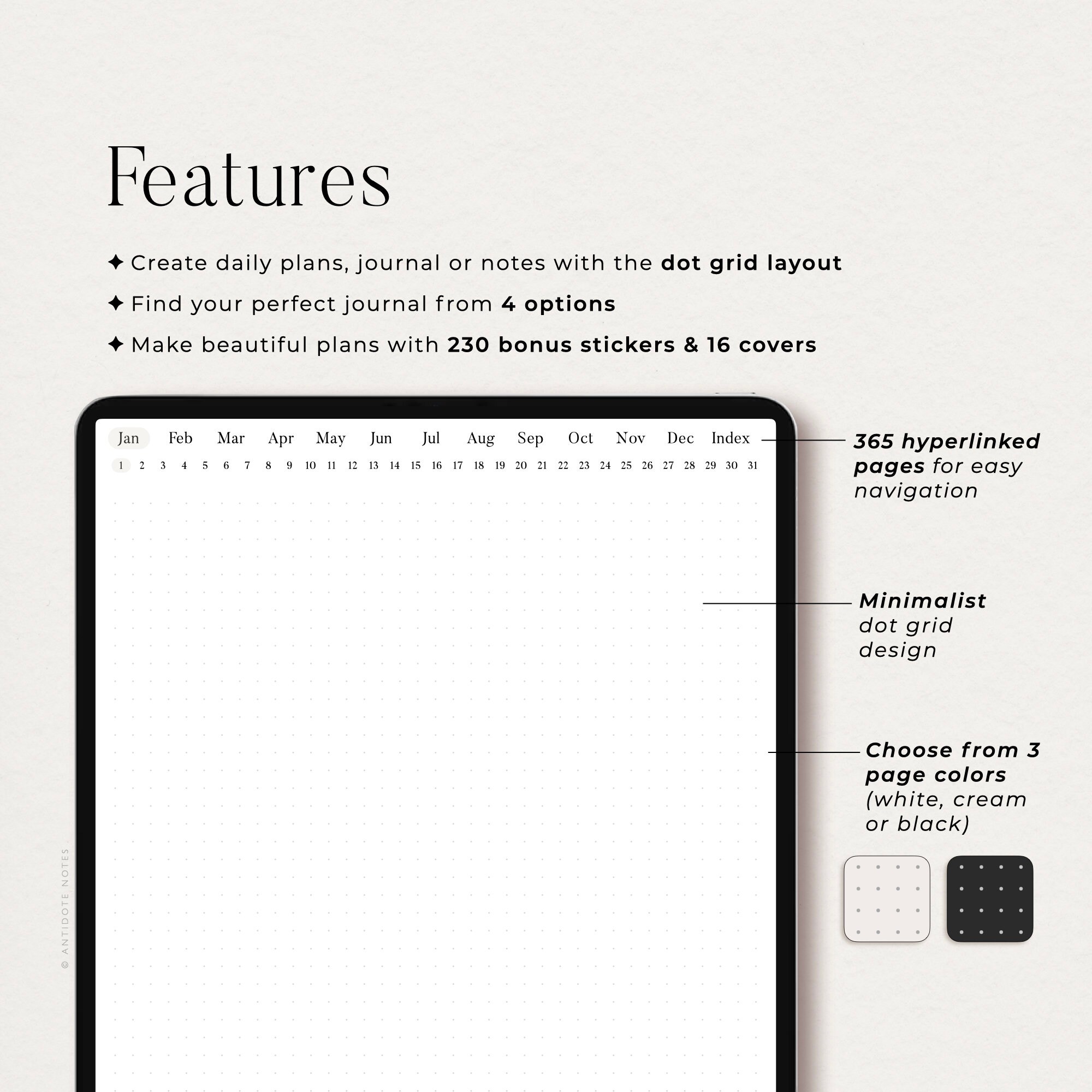 Digital Bullet Journal Daily Dot Grid, Bonus Stickers and Page ...