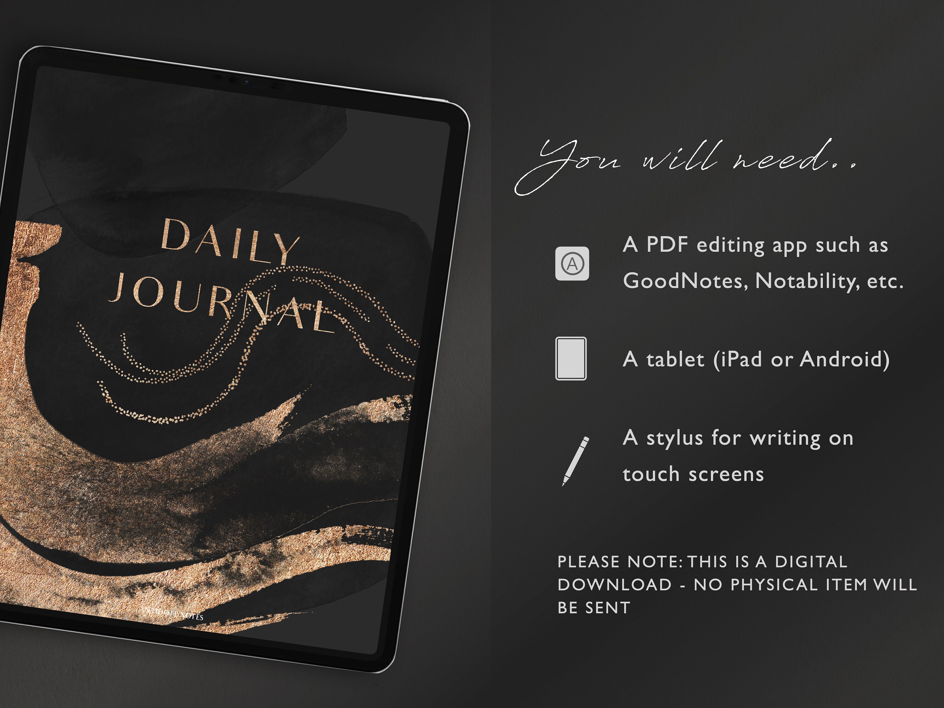 Digital Daily Journal 365 Dark mode pages blackout journal | Etsy