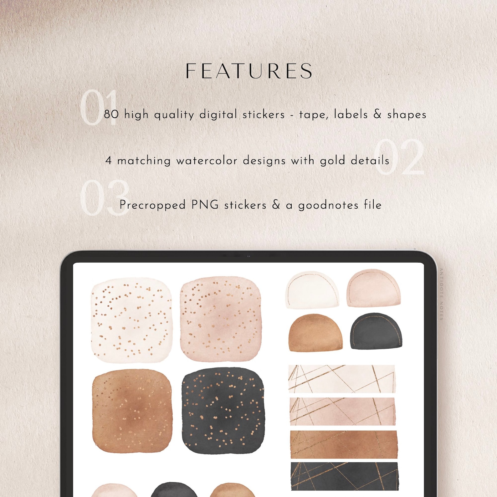 Digital Stickers Luxe Gold and Watercolor Digital PNG | Etsy