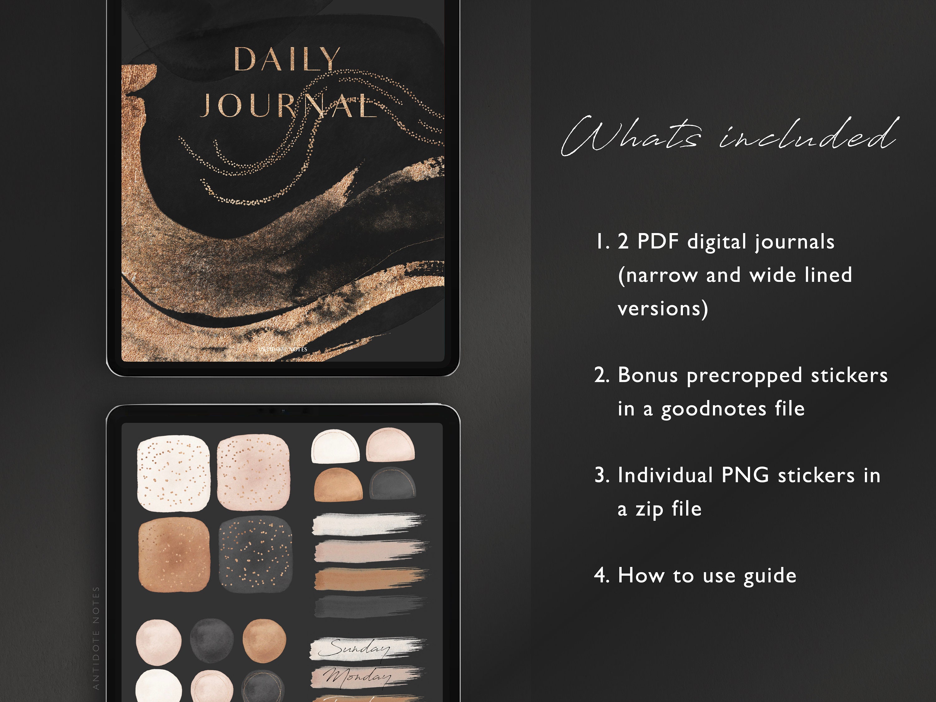 Digital Daily Journal 365 Dark mode pages blackout journal | Etsy