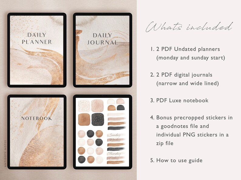 Digital Planner Bundle - Undated Planner, Daily Journal, Luxe Notebook ...