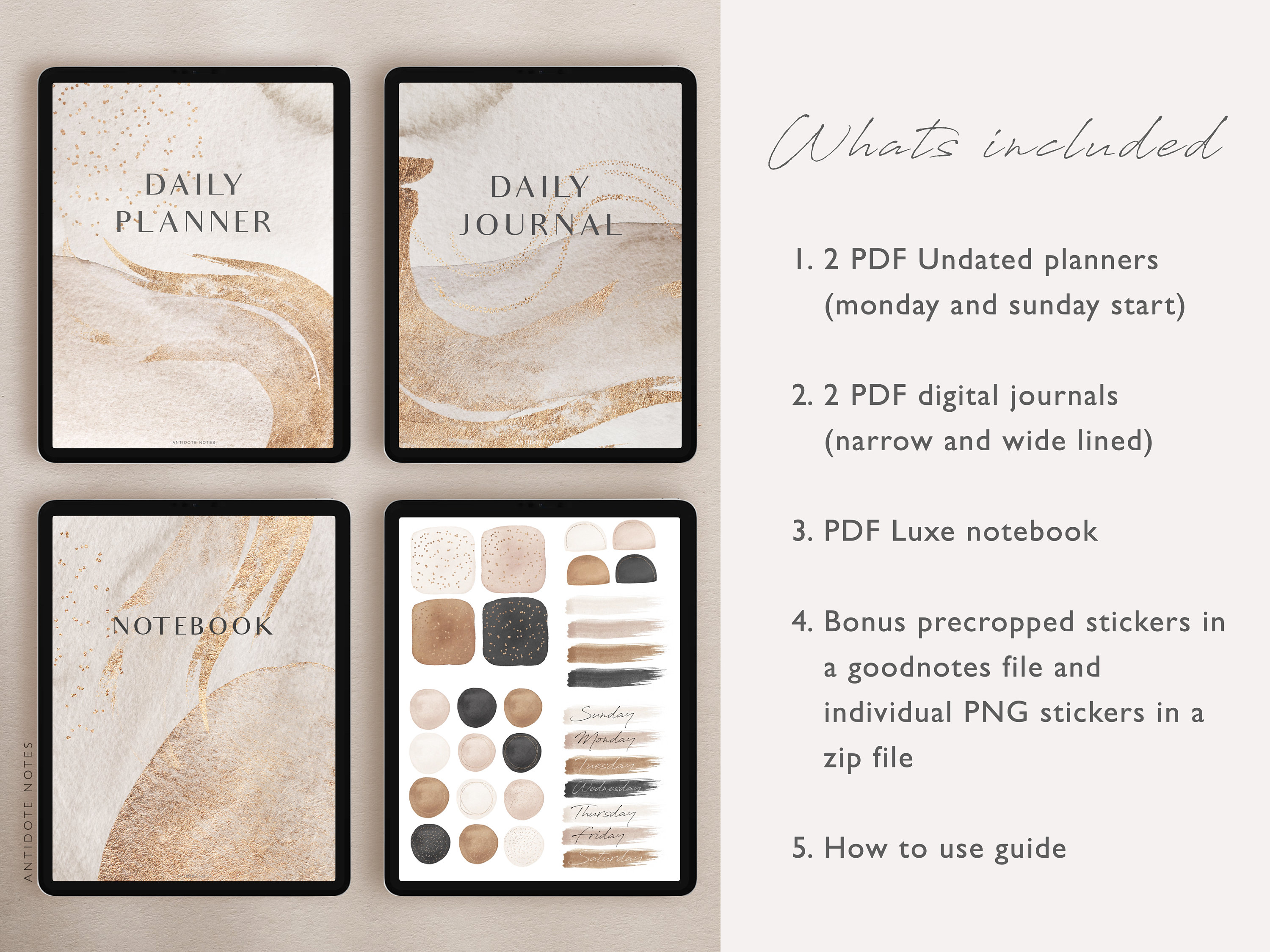 Digital Planner Bundle Undated Planner Daily Journal Luxe - Etsy Australia