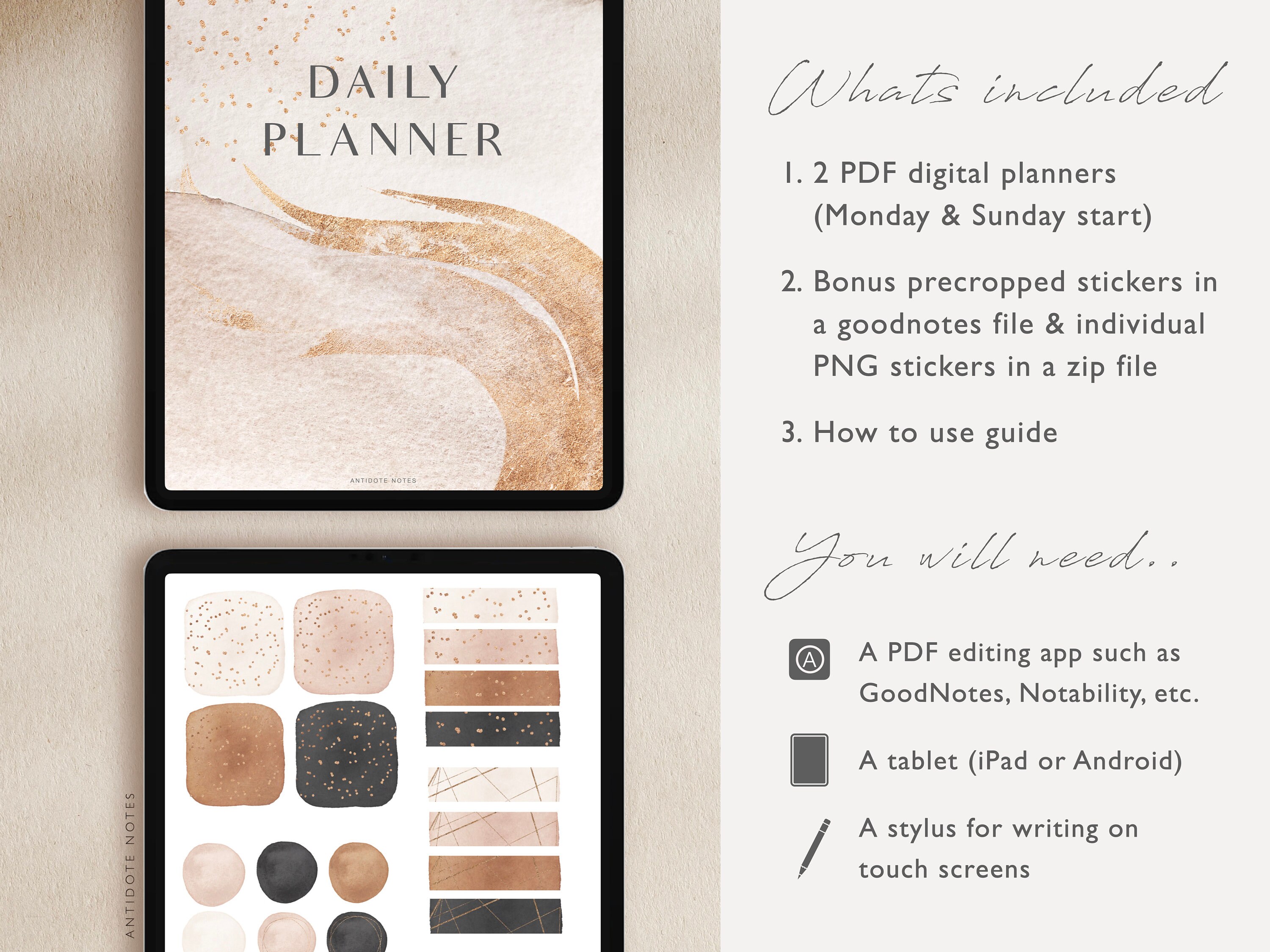 Undated Digital Planner with self care fitness and budget | Etsy