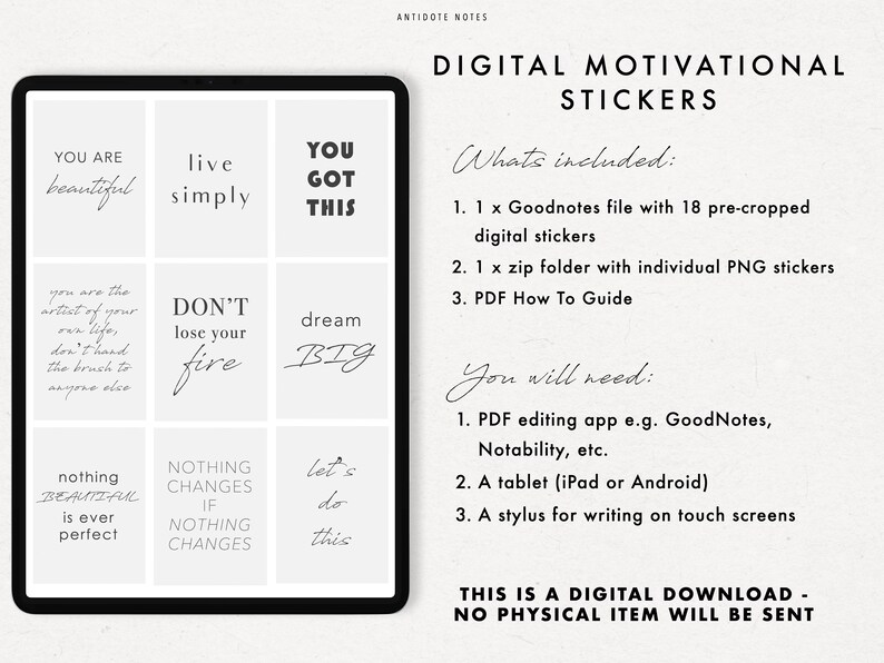 Digital Stickers Minimalist Motivational Quotes PNG - Etsy