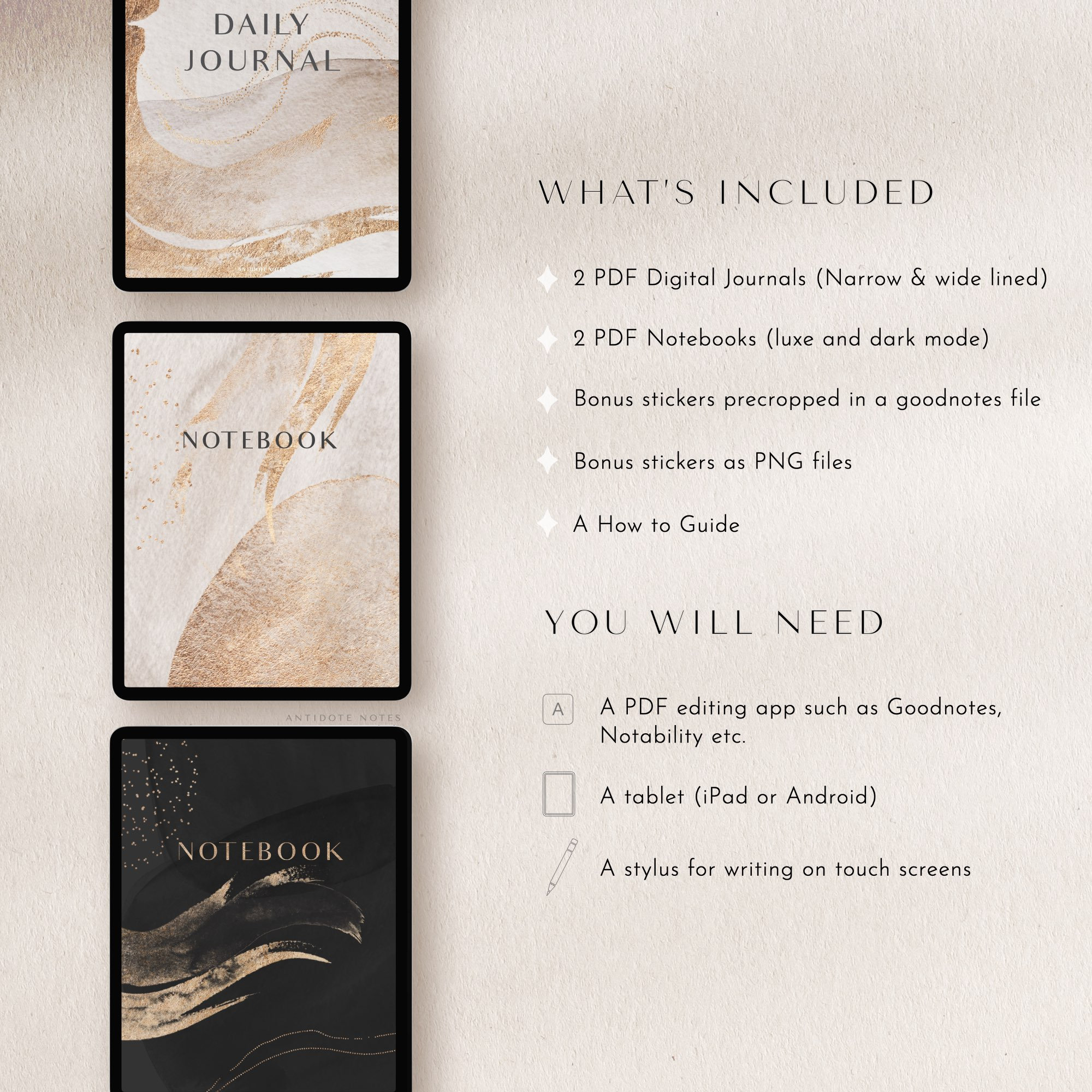 Digital Notebook Bundle Daily Journal Luxe Notebooks Dark - Etsy