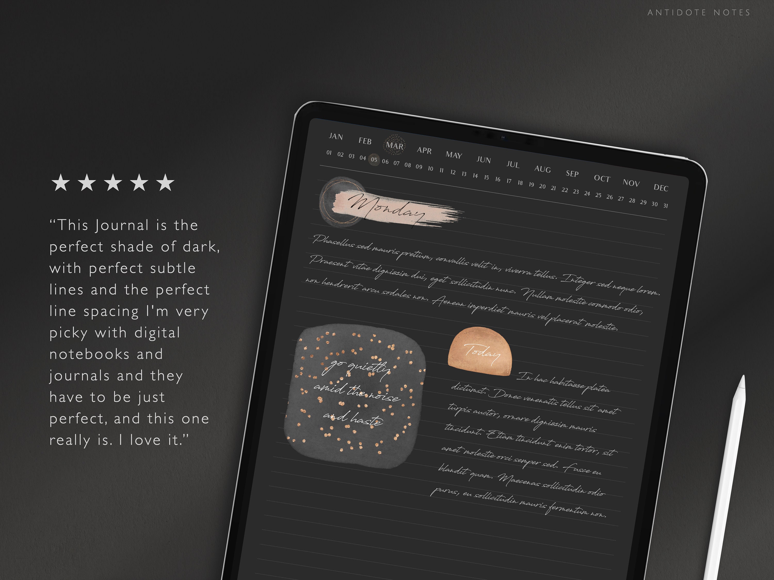 Digital Daily Journal 365 Dark mode pages blackout journal | Etsy