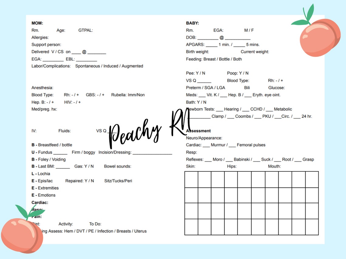 MATERNITY POSTPARTUM Nursing Report Sheet Template | Etsy