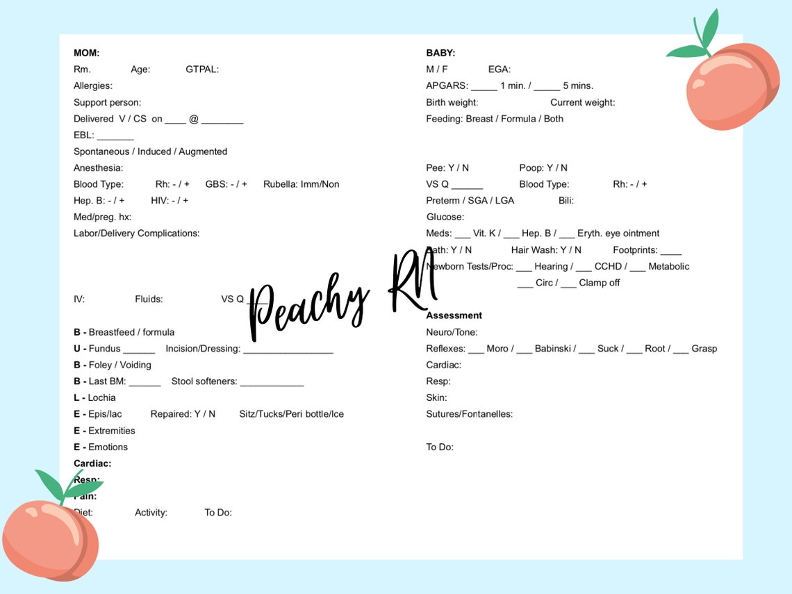 MATERNITY POSTPARTUM Nursing Report Sheet Template - Etsy