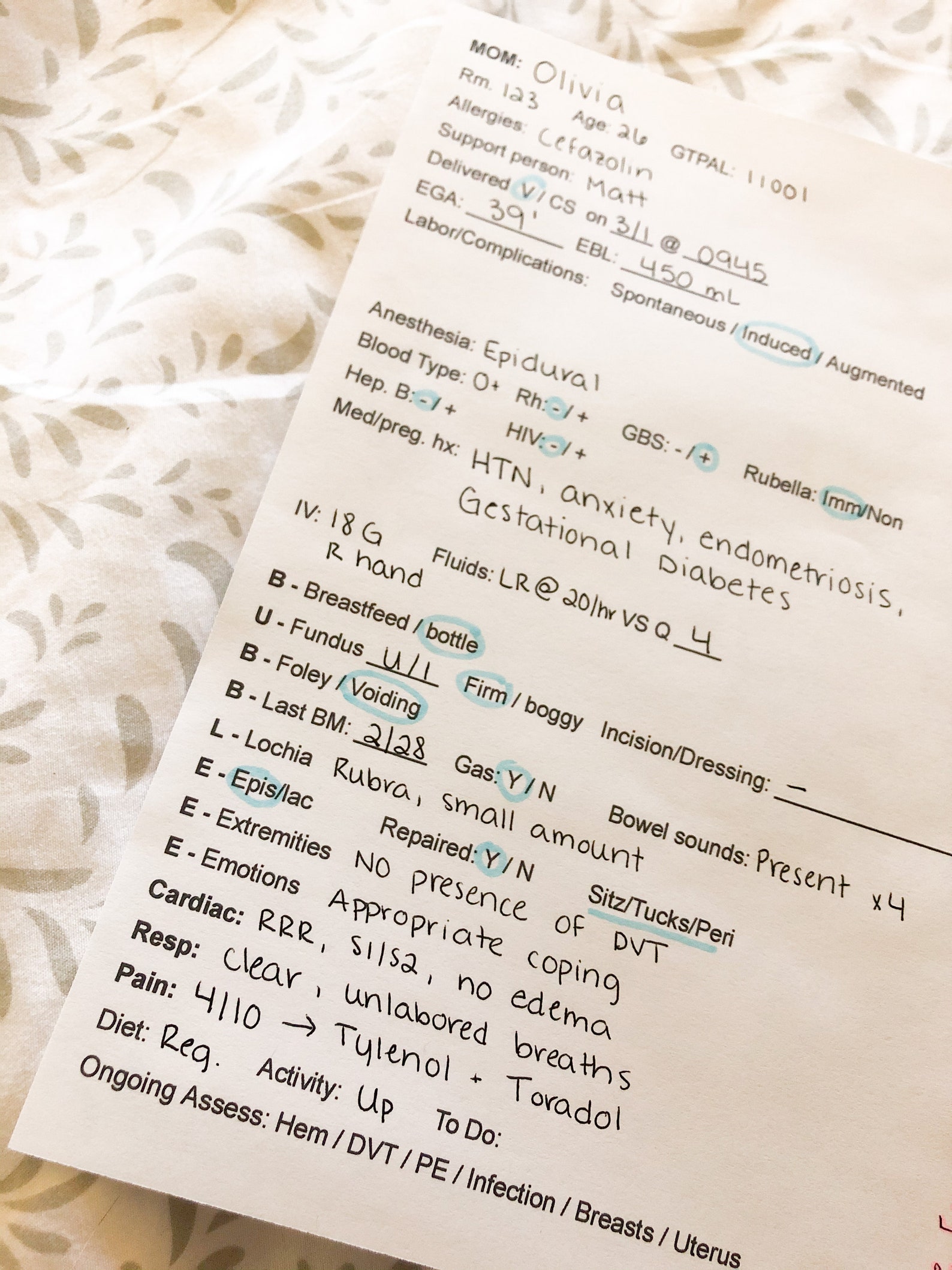 MATERNITY POSTPARTUM Nursing Report Sheet Template - Etsy