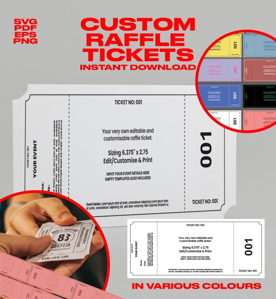 Canva 100 Editable Printable Raffle Tickets | Print-ready PDF, Png, SVG ...