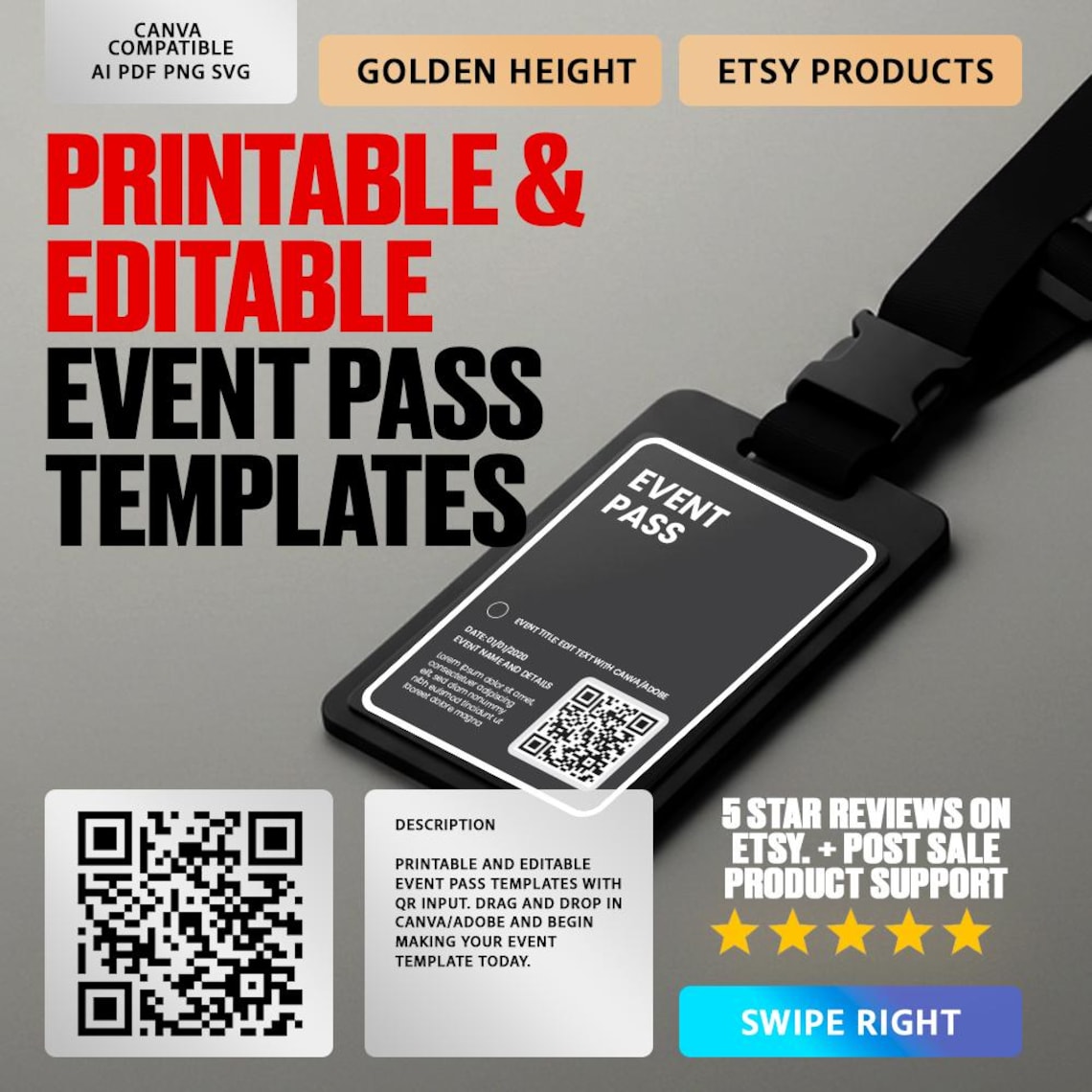 Editable Event Pass Template: DIY Festival VIP Badges (digital Download ...