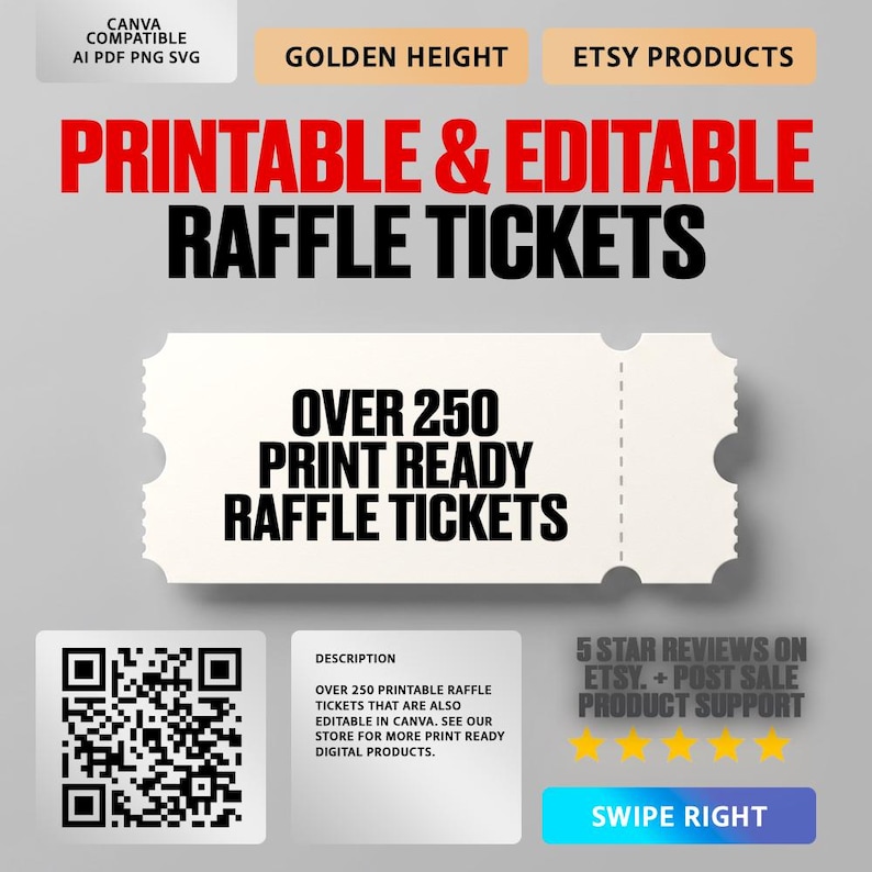 Printable Raffle Tickets Template: Editable PDF, Canva Compatible ...