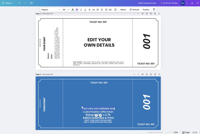 Canva 100 Editable Printable Raffle Tickets | Print-ready PDF, Png, SVG ...