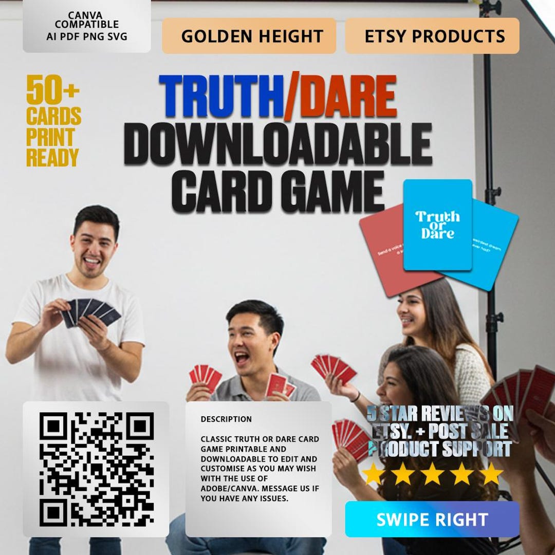 Truth or Dare Game | Editable Printable Party Cards | Canva Template ...