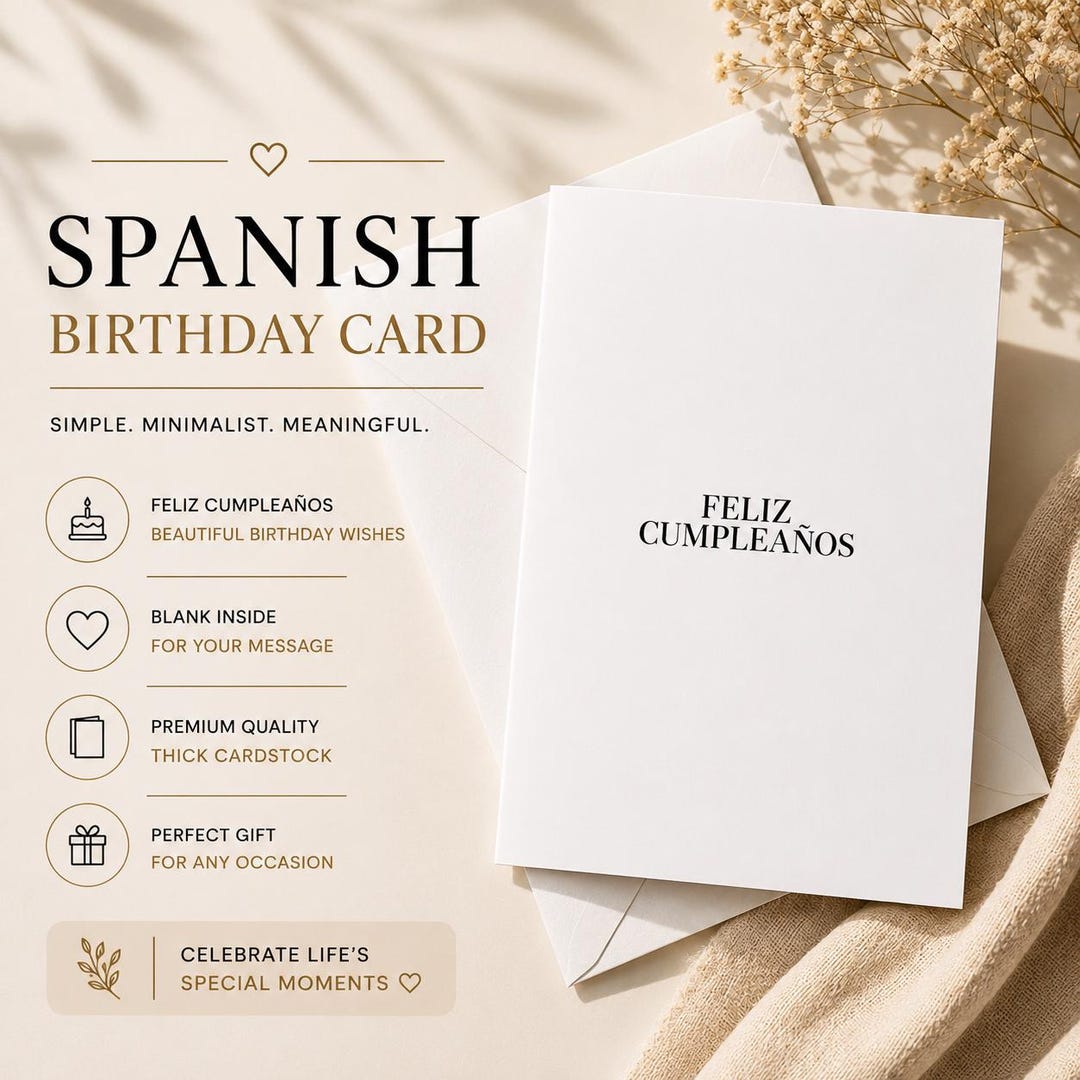 Spanish Happy Birthday Card, Feliz Cumpleaños Card, Minimalist Spanish ...
