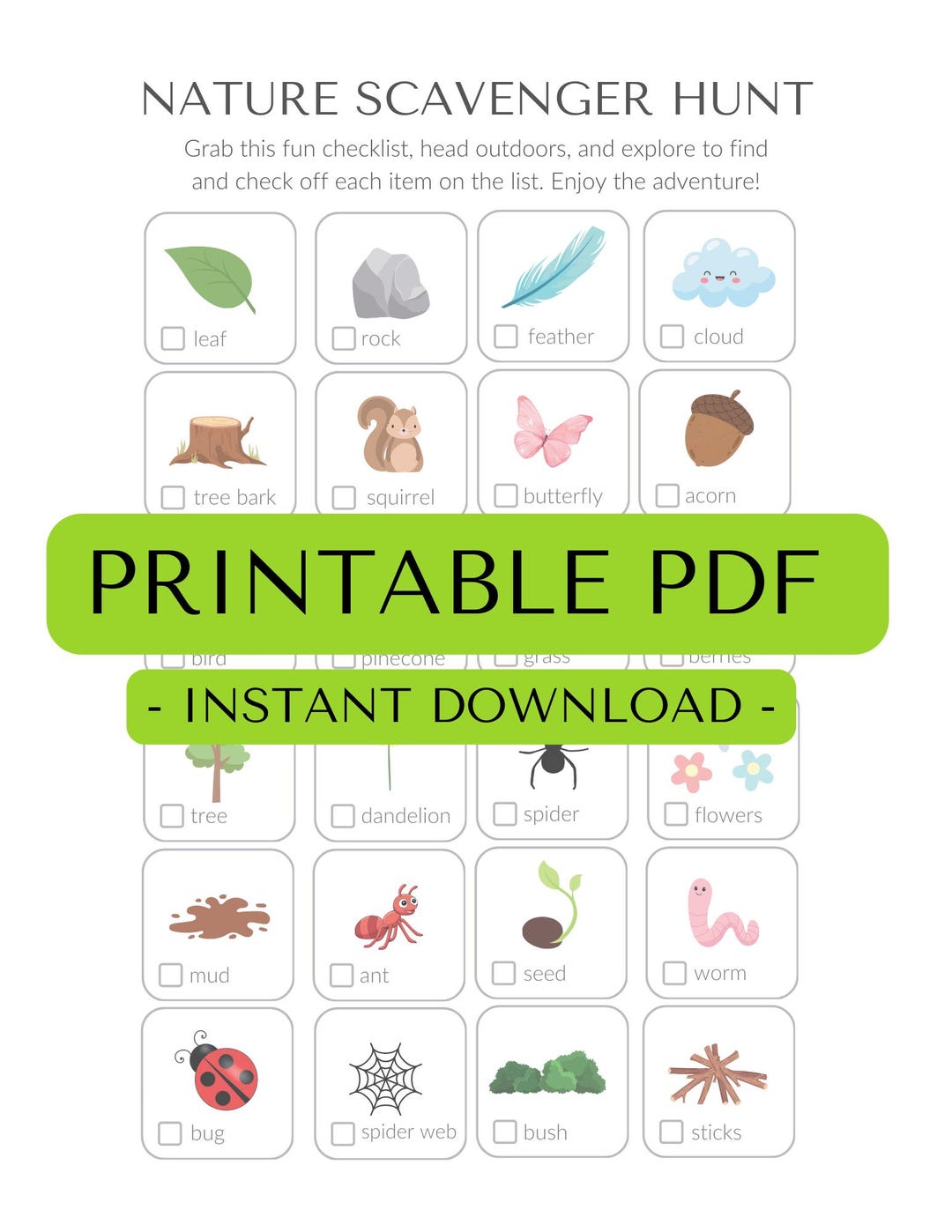 Nature Scavenger Hunt for Kids PDF | Outdoor Adventure Printable ...