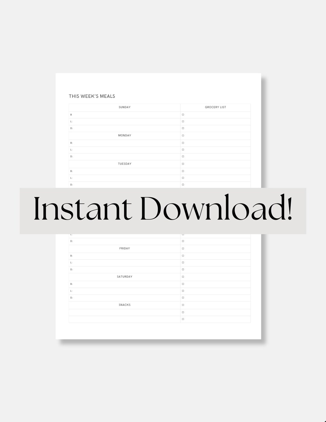 Weekly Meal Planner and Grocery List PDF - Customizable & Printable 7 ...