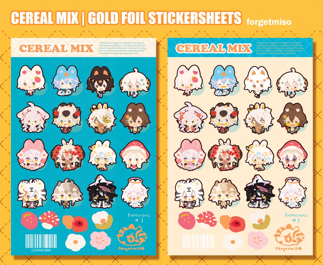 Cereal Mix Gold Foil Stickersheets Original Characters Bullet Journal ...